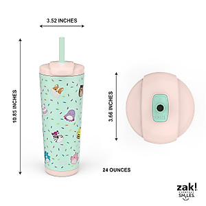 Zak Designs Squishmallows Straw Tumbler for Travel or At Home, 24oz Stainless Steel with Vacuum Insulation and Non-Skid Base (Squishmallows)