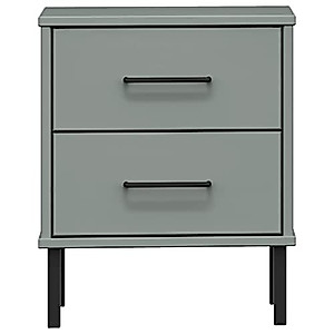 GOLINPEILO Wooden Bedside Cabinet with Metal Legs and 2 Drawers, Solid Wood NightStand End Side Table for Home Office, Gray 15.7"x13.8"x19.1"(B)