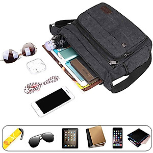 JAKAGO Canvas Messenger Bag Multi Pockets Shoulder Bag Cross body Satchel Bag for Business Travel Outdoor Daily Use (Black)