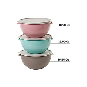 Plasvale - Set Biovita Colorful Plastic Bowls with Lids - 16.90 fl oz - 6 Pieces - Microwave, Freezer and Dishwasher Safe - BPA Free (Multicolor)