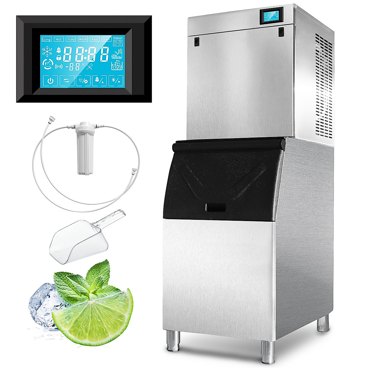 22" Commercial Ice Maker Machine 550LBS/24H with 350LBS Storage Bin, 990W SECOP Compressor, 182 Full Cube Ice Ready in 8-15 min, Air Cooled, Industrial Ice Machine for Business