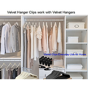 20Pcs Velvet Hangers Clips,Pants Hangers Clips, Strong Finger Flocked Clips Perfect for Use with Slim-line Clothes Velvet Hangers,Clothes Pins (Black, 20PCS)