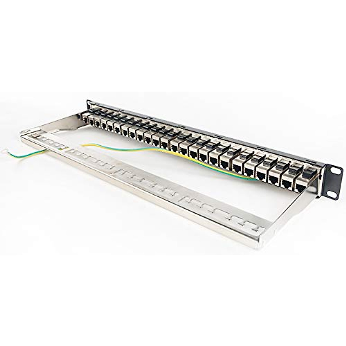 Detroit Packing Co. 24 Port CAT6A RJ45 Through Coupler Patch Panel with Back Bar, Wallmount or Rackmount, Compatible with Cat5, Cat5e, Cat6, Cat6A, UTP STP Cabling (CAT6a Shielded, 24-Port)