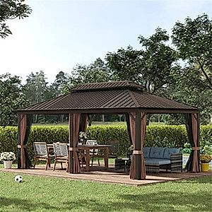 ZHYHSM-111 Hardtop Gazebo with Privacy Curtains Outdoor Canopy Gazebo with Aluminum Frame for Sun-Shade Gardens, Patios, Backyards