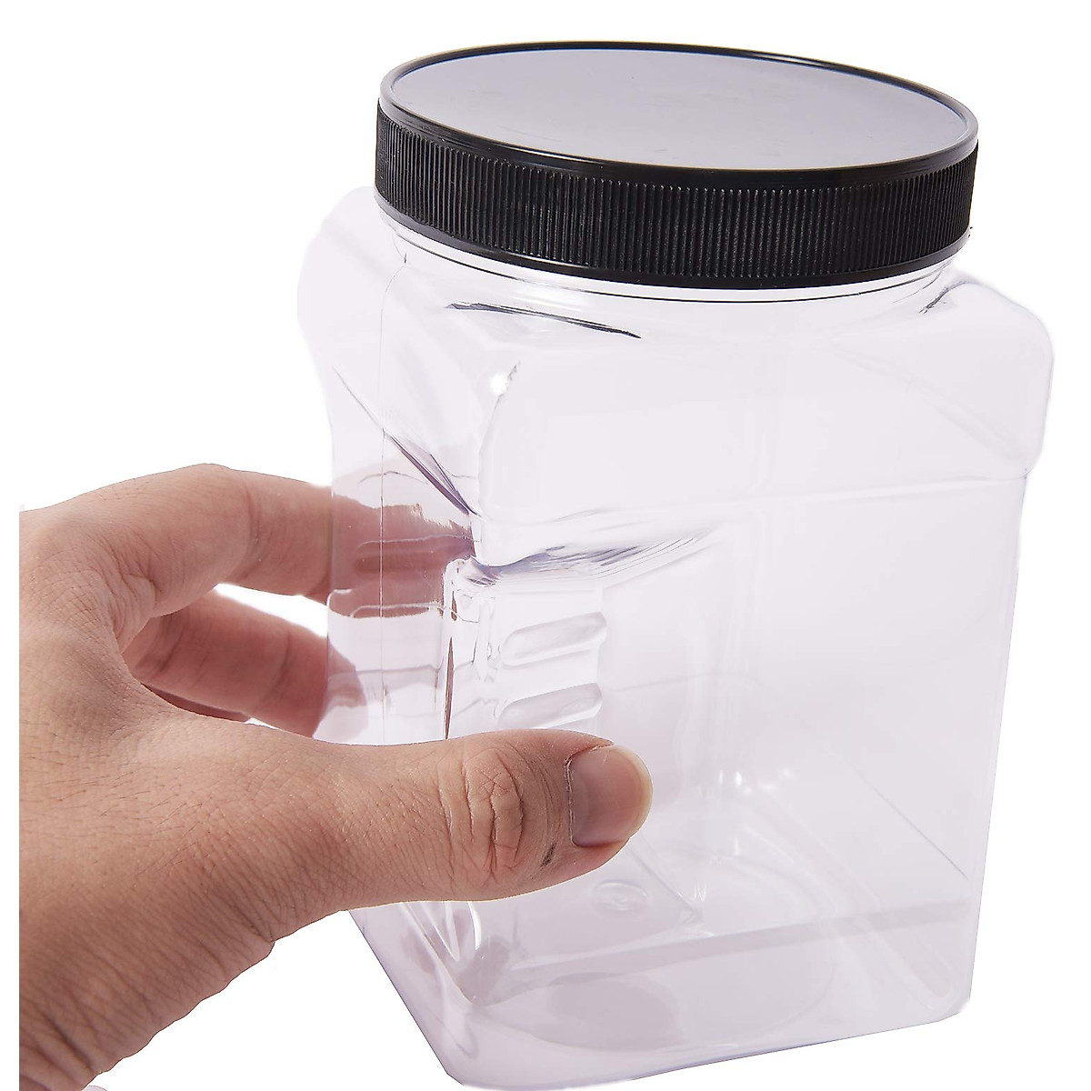 Lawei 6 Pack Clear Plastic Jars with Lids - 32 Oz Square Plastic Jars Containers with Easy Grip Handles Plastic Storage Jars for Dry Goods Cookies Candy and More