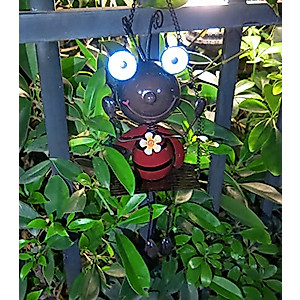 GDF Solar Lady Bugs Swing Metal Ladybug Hanging Animal Garden Decor Waterproof Solar Lights Decorative Outdoor Lights for Outside Patio Balcony Pathway Lawn Yard,Gifts for Her/Him