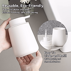 AZMOYAC Foaming Hand Soap Dispenser - White Ceramic Foam Soap Dispenser for Bathroom, Face Wash Dispenser Lotion Bottle with Foaming Pump, 12 Oz Refillable Dish Soap Dispenser for Kitchen