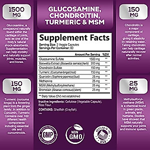 Glucosamine with Chondroitin Sulfate, Turmeric, MSM, Boswellia - Triple Strength Joint Support Supplement - Support for Joint Health and Mobility - Includes Quercetin, Bromelain - 240 Capsules