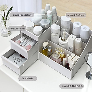 skin care organizer,Makeup Desk Organizer With Drawers,Countertop Organizer for Cosmetics,Vanity brush with Holder for Lipstick, Brushes, Eyeshadow, and Jewelry Desktop Finishing Dresser (White)