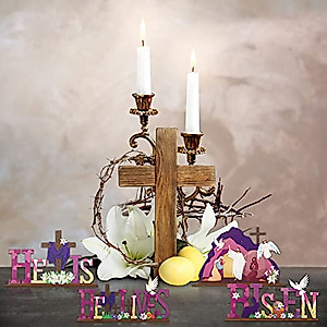 4 Pcs Easter Table Decorations He Is Risen Tabletop Decorations Easter Resurrection Scene Wooden Signs Jesus Cross He Lives Table Centerpiece for Easter Religious Party Holiday Decor