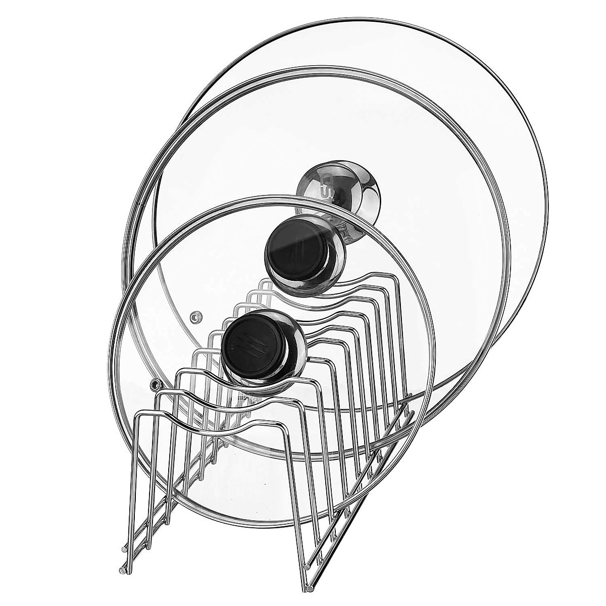 GERUSEA Pot Lid Holder, Stainless Steel Kitchen Organizer Rack Rest, Storage Cutting Boards, Bakeware, Pots & Pans, Serving Trays, Reusable Containers in Cabinet Pantry on Countertop