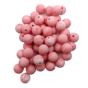 50pcs Dark Marble Pink Color Silicone Round Beads Sensory 15mm Silicone Pearl Bead Bulk Mom Necklace DIY Jewelry Making Decoration