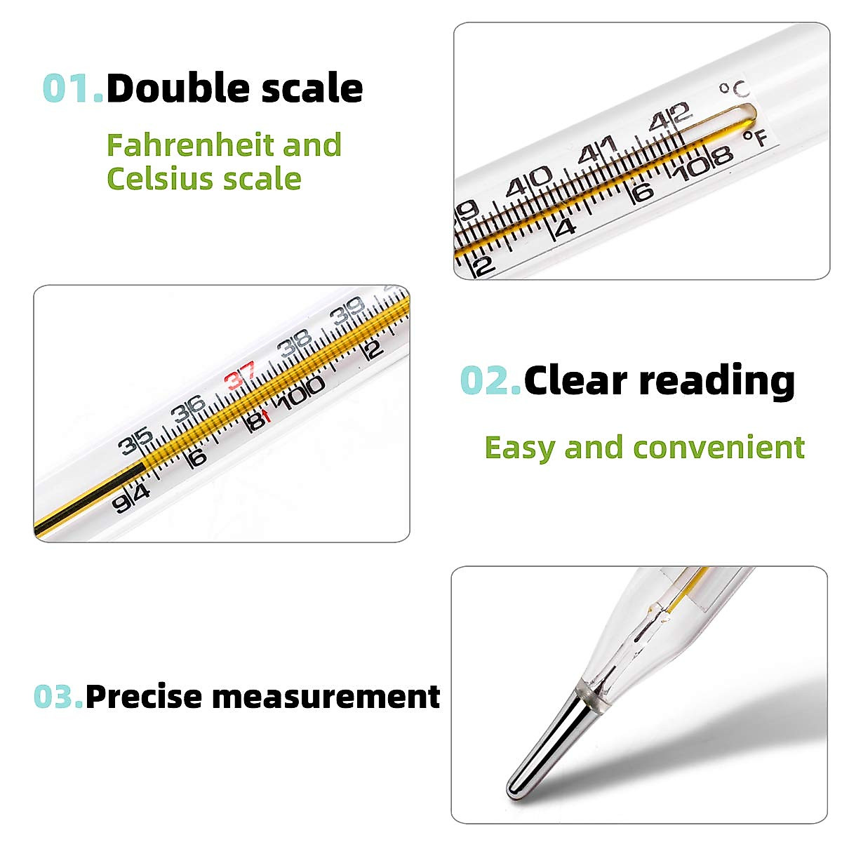 Ruiyx Glass Oral Temperature for Fever Test, Temperature Axillar Temperature 94-108 °F Armpit Fast Reading Fever Indicator