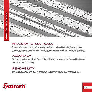 Starrett Spring Tempered Steel Rule with Regular Steel Finish, Quick Reading, Inch Graduations, and Adjustable Double Hook - 12" Length, 4R Graduation Type, 3/64" Thickness - DH604R-12