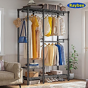 Raybee 77" H Clothes Rack Heavy Duty Clothing Racks for Hanging Clothes Portable Closet Racks for Hanging Clothes Free Standing Clothes Rack Wire Garment Rack Sturdy & Stable Black 77"Hx31.5"Wx15.8"D