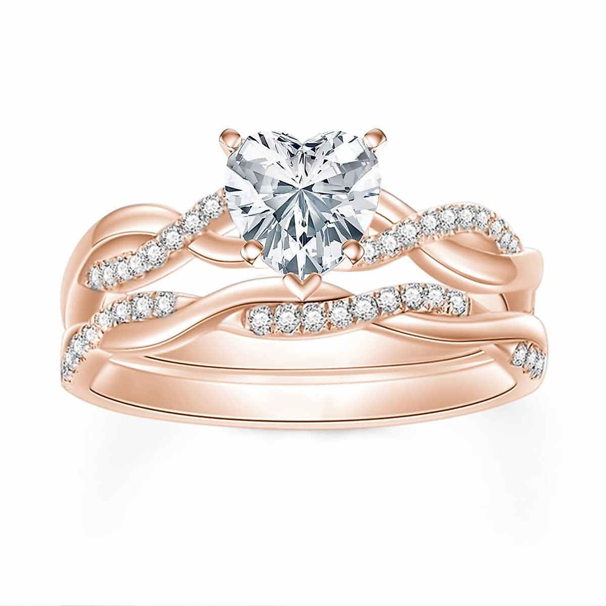 Heart Wedding Ring Set for Women 1-1/2 Carat(ctw) Moissanite Bridal Sets Wedding Rings Heart Sahped Twiseted Engagement Ring Set 925 Sterling Silver 10K 14K 18K Gold (Style 6)