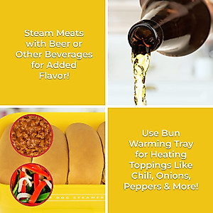 Nostalgia Oscar Mayer Diner-Style Hot Dog Steamer and Bun Warmer, 8 Hot Dog and 4 Bun Capacity, Steam Bratwursts, Sausages, Vegetables, Fish, Dumplings, Yellow