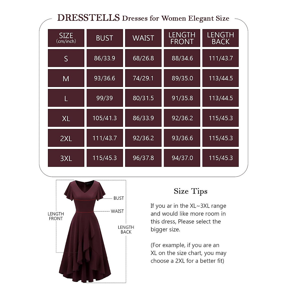 DRESSTELLS Women's Cocktail Tea Party Dresses for Wedding Guest, Red Fit Flare Modest Winter Elegant Dress for Evening Burgundy XL