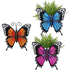 BAYN Set of 3 Butterfly Wall Hanging Planter Decor Art, Metal Wall Mounted Planters Garden Yard Decorative Flower Pot Indoor Outdoor Wall Planter Succulent Plant Container