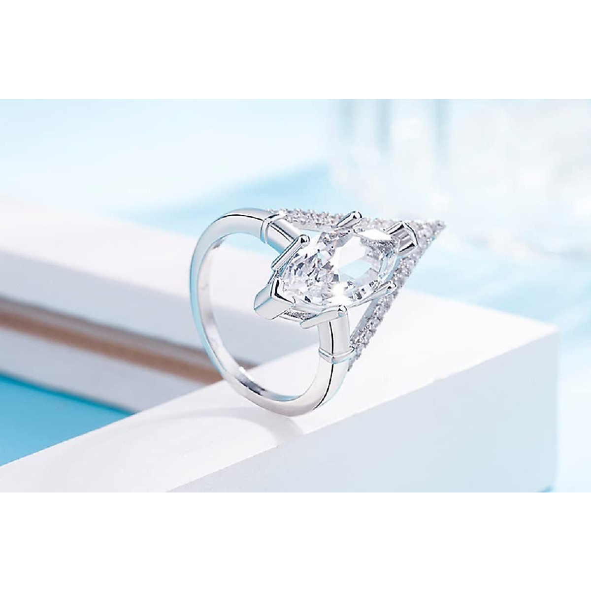 925 Sterling Silver Creative Sparkling Teardrop Shaped Sparkling Diamond Ring AAA Cubic Zirconia Promise Ring CZ Teardrop Halo Ring Eternity Engagement Wedding Rings Women's Ring Size 6-10 588 (10)