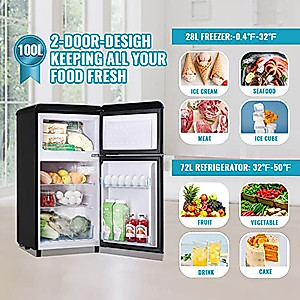 WANAI Small Refrigerator with Freezer 3.5 Cu.Ft Mini Fridge for Bedroom Dual Door Adjustable Shelves Dorm Refrigerator Suitable for Home Garage Office College Black