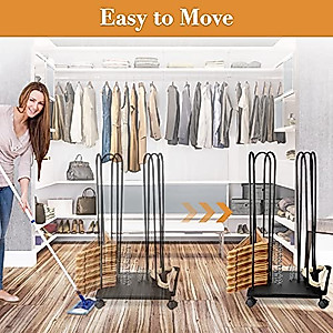 Ibnotuiy Metal Hanger Stacker 2 in 1 Hanger Organizer Stacker Hanger Holder with Swivel Caster Wheels for Closet Laundry Room Clothing Store (Black)
