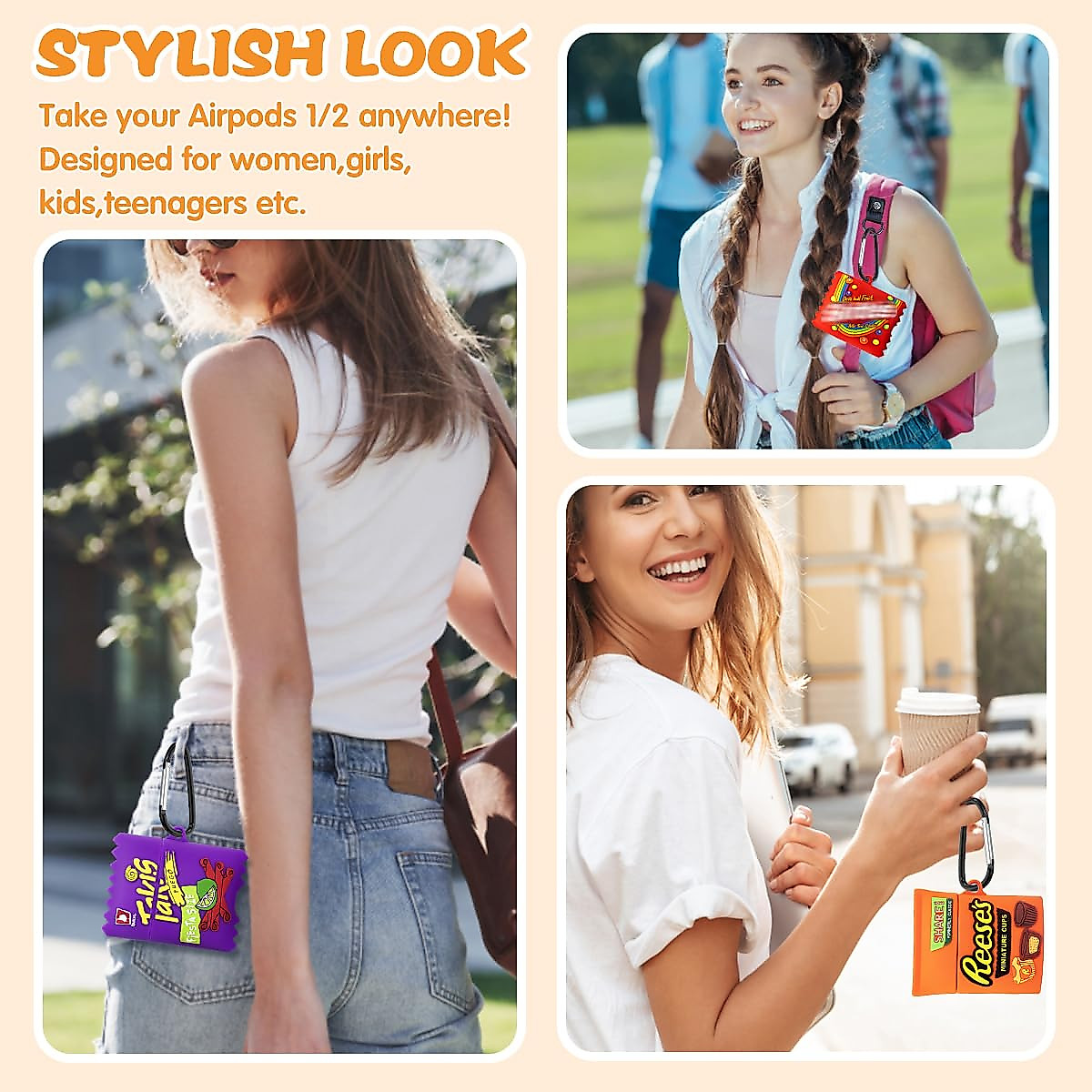 3 Pack AIBEAMER Funny Case for AirPods 2nd 1st Generation Protective Covers, New Takis Kawaii Food Fun Skin Soft Silicone Design for AirPods 2&1 Women Girl Kids with 3 Keychain Rainbow Candy Chocolate