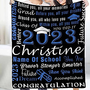 YESCUSTOM Graduate Custom Blanket Customized Graduation Gifts for Her Him Classmates Friends Son Daughter Men Women, Add with Name,School,Text,Class of 2023