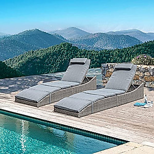 Soleil Jardin Folding Pool Lounge Chair Set of 2 Outdoor Adjustable Chaise Lounge Chair, Fully Assembled, Patio Reclining Sun Lounger, Gray