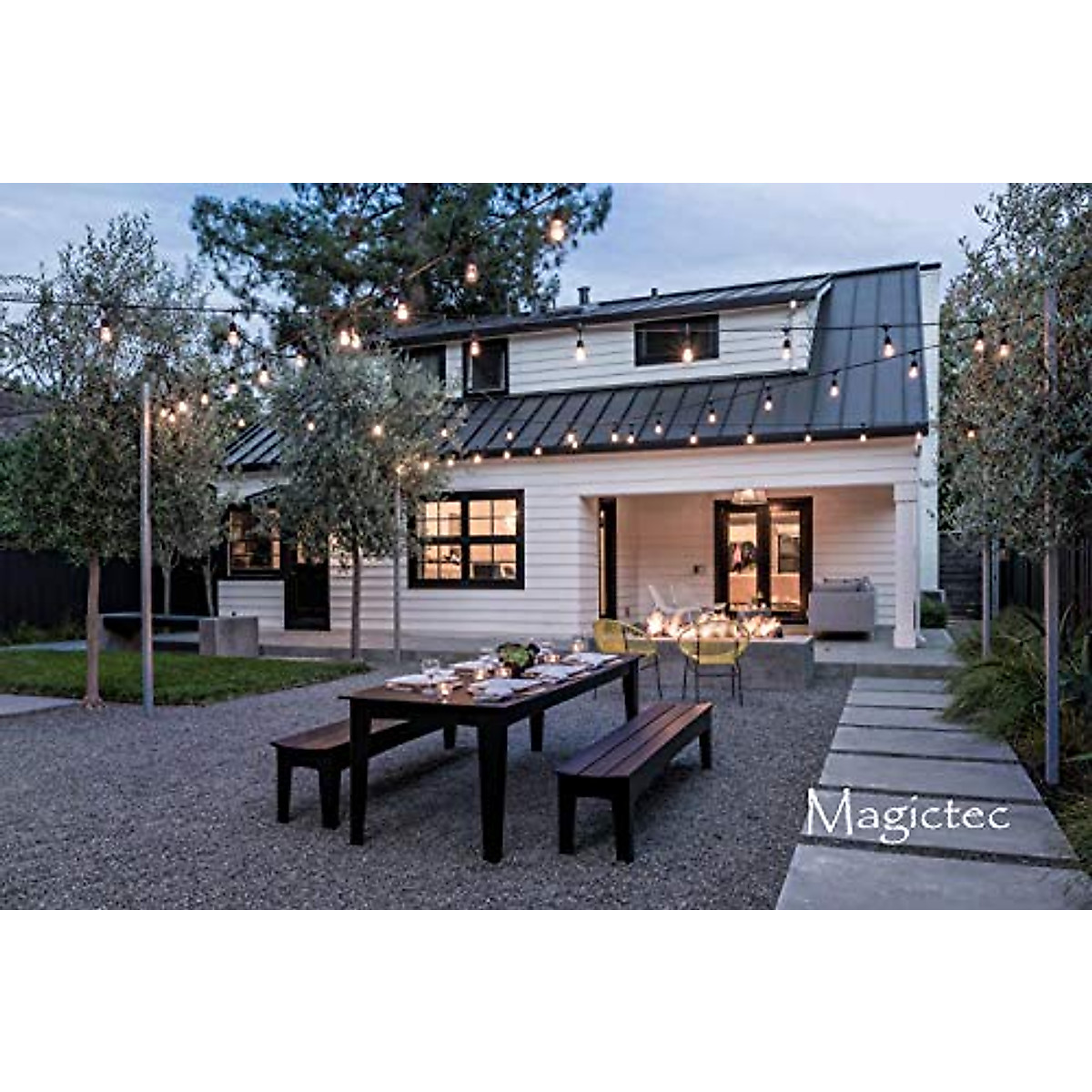 Magictec LED Shatterproof String Lights Commercial Grade with 15 Hanging Sockets 48 Ft Black Outdoor Weatherproof Cord Strand for Patio Garden Porch Backyard Bistro Gazebo Party Deck Yard, 2 Pack