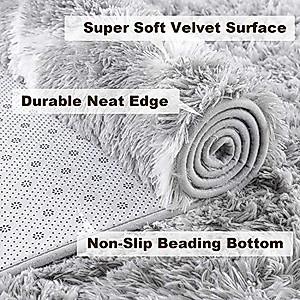 Merelax Fluffy Rug Modern Indoor Plush Bedroom Rug, Luxury Fuzzy Living Room Area Rug, Soft Geometric Moroccan Carpets for Boys Girls Kids Nursery Room 5x8, Grey