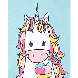 The Children's Place baby girls The Children's Place Toddler Unicorn Short Sleeve Top and Shorts Snug Fit 100% Cotton 2 Pajama Set, Unicorn Ice Cream, 6-9 Months US