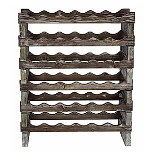 DisplayGifts Modular Stackable Wine Rack Freestanding Wooden Wine Stand Storage Holder, Thick Wood Wobble-Free Natural 36 Bottle Capacity 6 X 6 Rows (Weathered Rustic Wood)