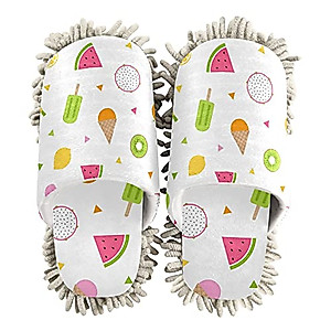 Microfiber Cleaning Slippers Cute Tropical Fruits Washable Mop Shoes Slipper for Men/Women House Floor Dust Cleaner, Size M