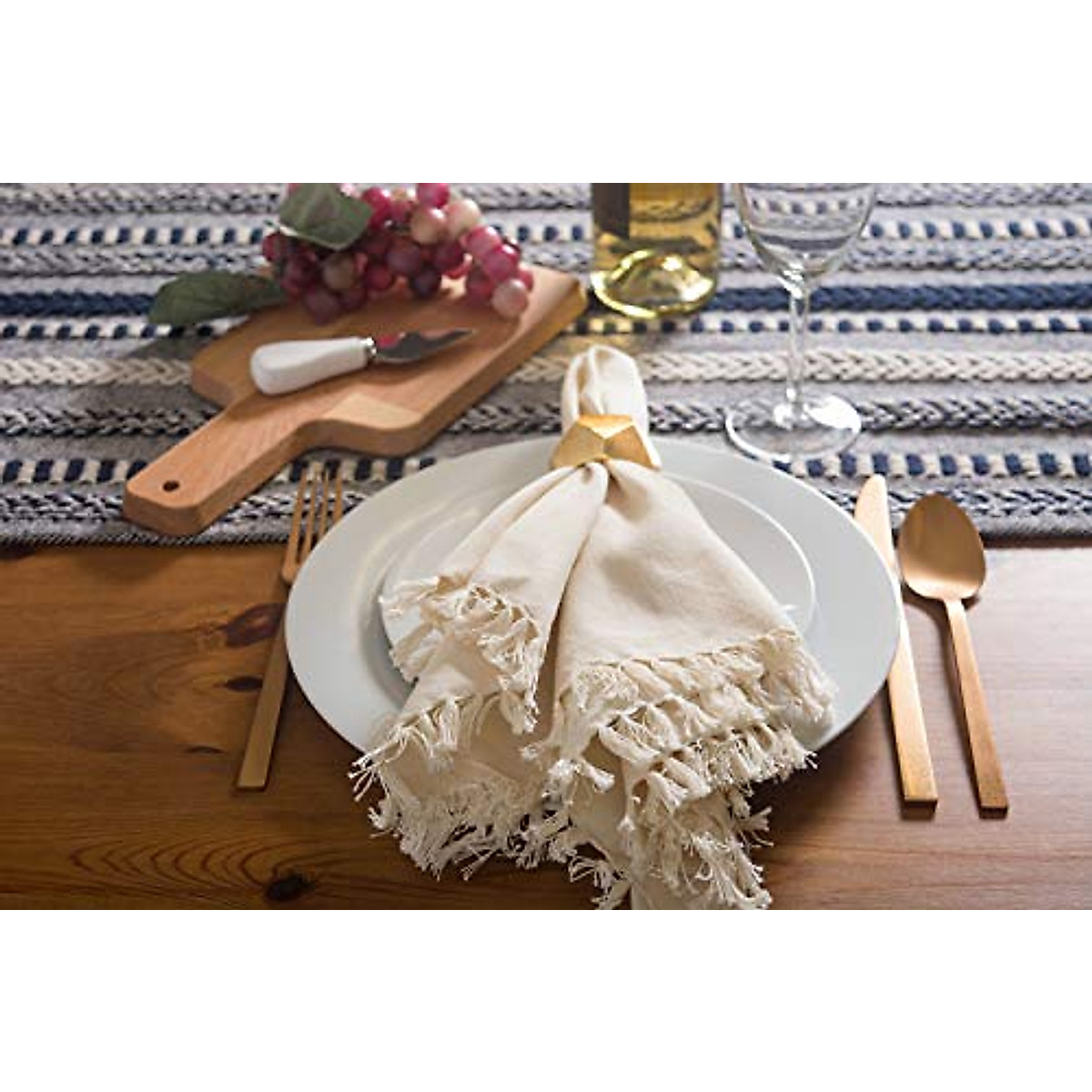 DII Farmhouse Braided Stripe Table Runner Collection, 15x72 (15x77, Fringe Included), Navy Blue