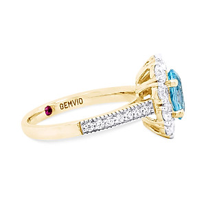 GEMVIO Collection 3 1/2 CT Cluster Halo Design, 6X8MM Oval Blue Topaz & Cubic Zirconia Ring 14k Yellow Gold Over Sterling Silver Engagement Wedding Promise Ring For Womens (3.50Cttw) Ring Size-7.5