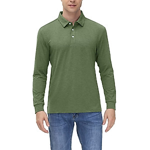MAGCOMSEN Long Sleeve Polo Shirt Golf Shirts for Men Shirt for Men Spring Shirts Pique Polo Shirt Outdoor Shirts for Men Athletic Casual Shirts Army Green
