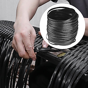 KingBra 230Ft/1.1Lb Wicker Repair Kit, Wicker Repair Supplies, Flat Plastic Rattan Weaving Material for Rattan Patio Furniture Sofa Chair Table Repair and Storage Basket (Black with Ribbing)