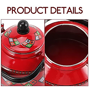 GANAZONO Vintage Enamel Teapot Stainless Steel Tea Kettle Camping Coffee Kettle Floral Hot Water Boiler Pot for Home Kitchen Red 2.5L