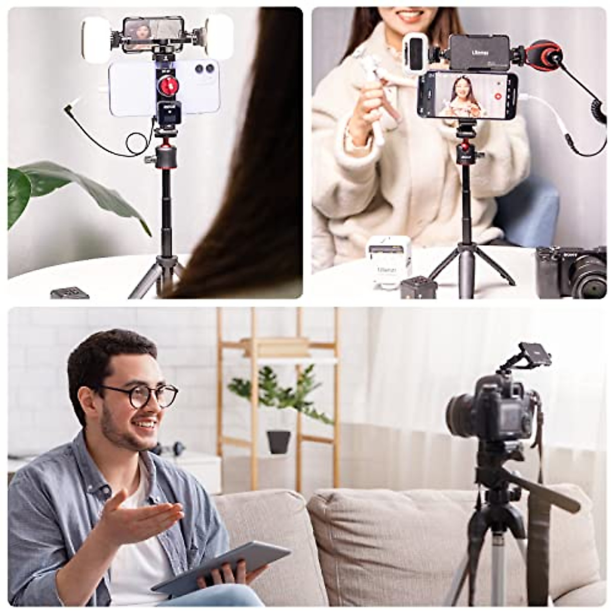 ULANZI Selfie Mirror Kit for Smartphone, Phone Holder with Cold Shoe & Flip Mirror, Video Live Streaming Camera Vlogging Accessories, Applicable for iPhone 14 13 12 X Pro Max Rig Sony Canon DSLR