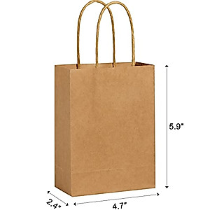 SUNCOLOR 25 Pieces 6" Mini Goodie Bags Brown Small Gift Bags with Handle for Party Favor Bags (Brown)