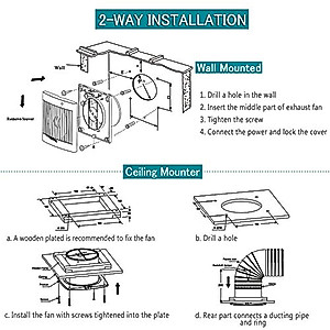 HG Power Bathroom Exhaust Fan, 6 Inch Extractor Fan with LED Light Garage Ventilation Fan for Kitchen Bedroom Office Ceiling & Wall Mount