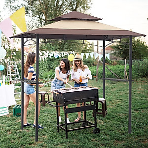8'x 5' Grill Gazebo, Pop up Outdoor Gazebo, with 2 Storage Shelf and Hook Up, Double Tiered Grill Canopy Barbecue Gazebo, Waterproof Grill Canopy Shelter for Patio Backyard Sun Shade BBQ Canopy