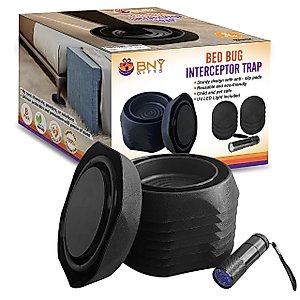 Bed Bug Interceptors, Bug Detector and Bed Bug Trap, with Anti Skid Pads and Black Light, 8 Pack, Black