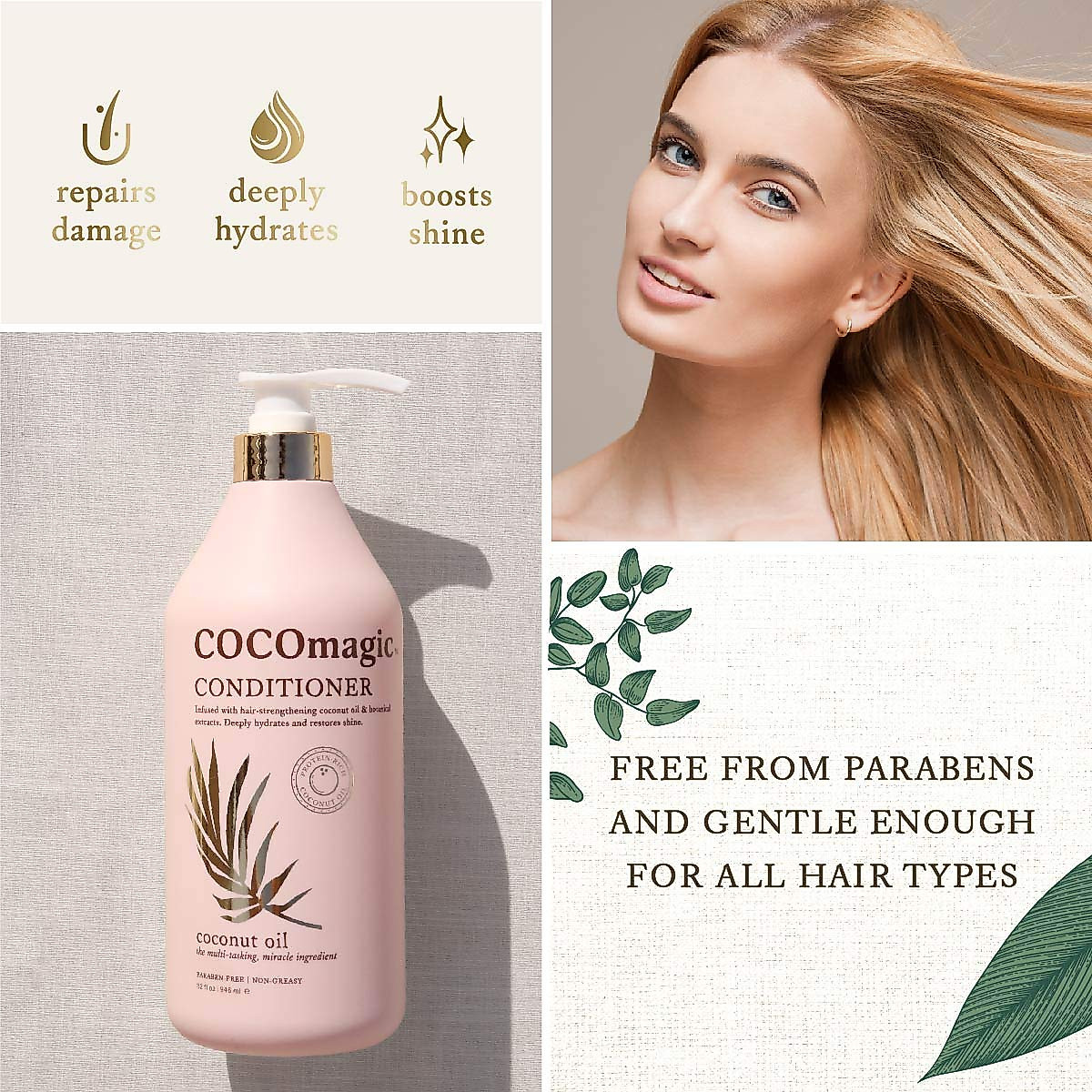 Cocomagic Conditioner with Coconut Oil and Botanical Extracts – Deeply Hydrates and Restores Shine | Paraben-Free, Gentle for All Hair Types (32 Oz)
