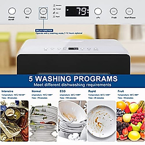 Countertop Dishwasher, 4 Sets Compact Mini Dishwasher With 4 Washing Modes,Water Tank,Dual Spray Arms, Fruit & Vegetable Soaking,White&Black