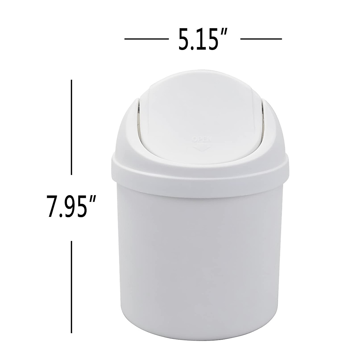 Eagrye 0.5 Gallon Tiny Desktop Trash Can, Mini Garbage Can with Swing Lid, White