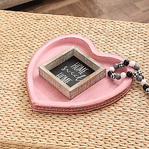 FESTWIND Heart Shaped Decorative Tray, Wooden Tray for Decor Coffee Table Dinning Table, Kitchen Island Decor Centerpiece, Farmhouse Tray Beaded Distressed Pink