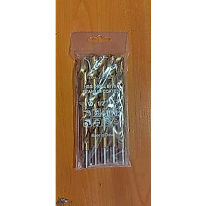 DRILLFORCE (5 Pcs) 1/2 in. x 6 in. HSS Titanium Coated Drill Bits, Jobber Length, Straight Shank, Metal Drill for General Purpose (1/2)