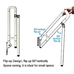 Handicap Grab Bars for Bathroom, Foldable Stainless Toilet Grab Bar with Textured Grip, 29.5(L) x27.5(H) inches Flip Up Toilet Safety Rails with Leg for Elderly